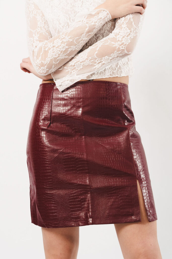 Mini Croco Eco Leather Skirt With Rip On The Side - Bloeur